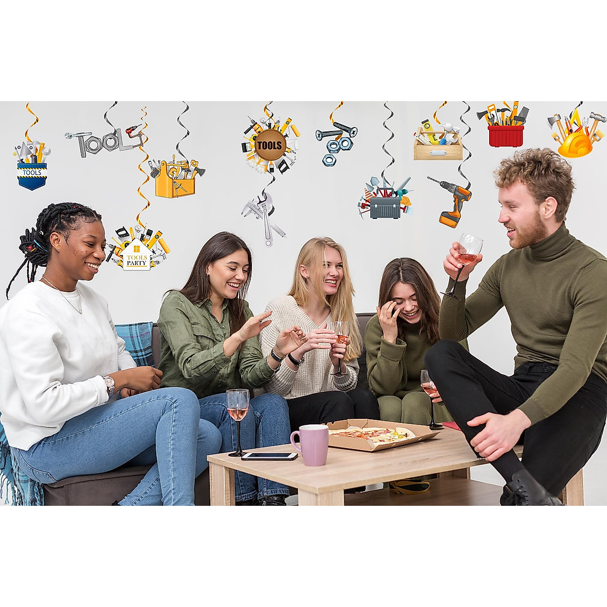 24 Pcs Tools Hanging Decorations Tools Hanging Swirls Ceiling Swirls Tools Birthday Party Supplies for Tools Party Decorations Toolbox Decorations