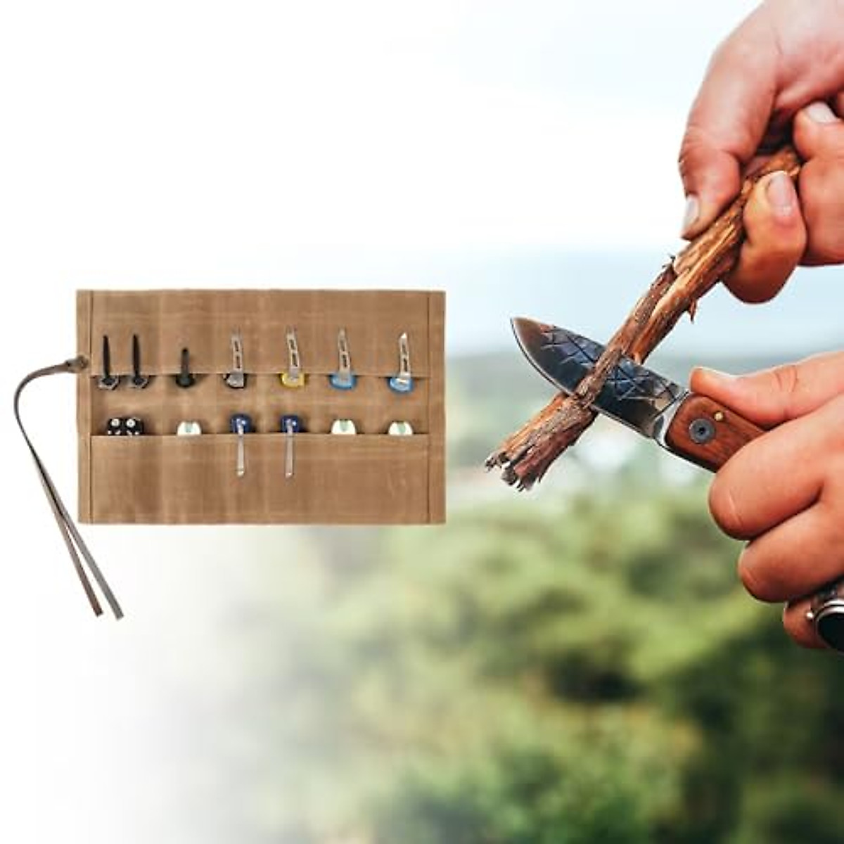 Knife Display Bag with 12 Slots Pocket Knives,Folding Knife Holder Organizer,Knives Roll Collection Protector Bag,Tactical Outdoor for EDC Mini Knife Bags (Khaki)