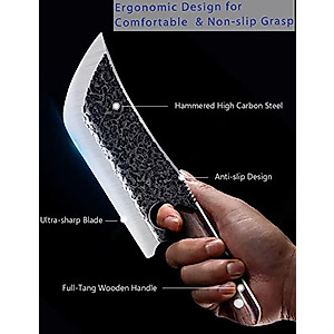 DRGSKL Hand Forged Meat Cleaver Knife Butcher Knife for Meat Cutting Full Tang Chef Knife with Belt Sheath and Gift Box High Carbon Steel Knife for Kitchen or Camping Thanksgiving Christmas Gift