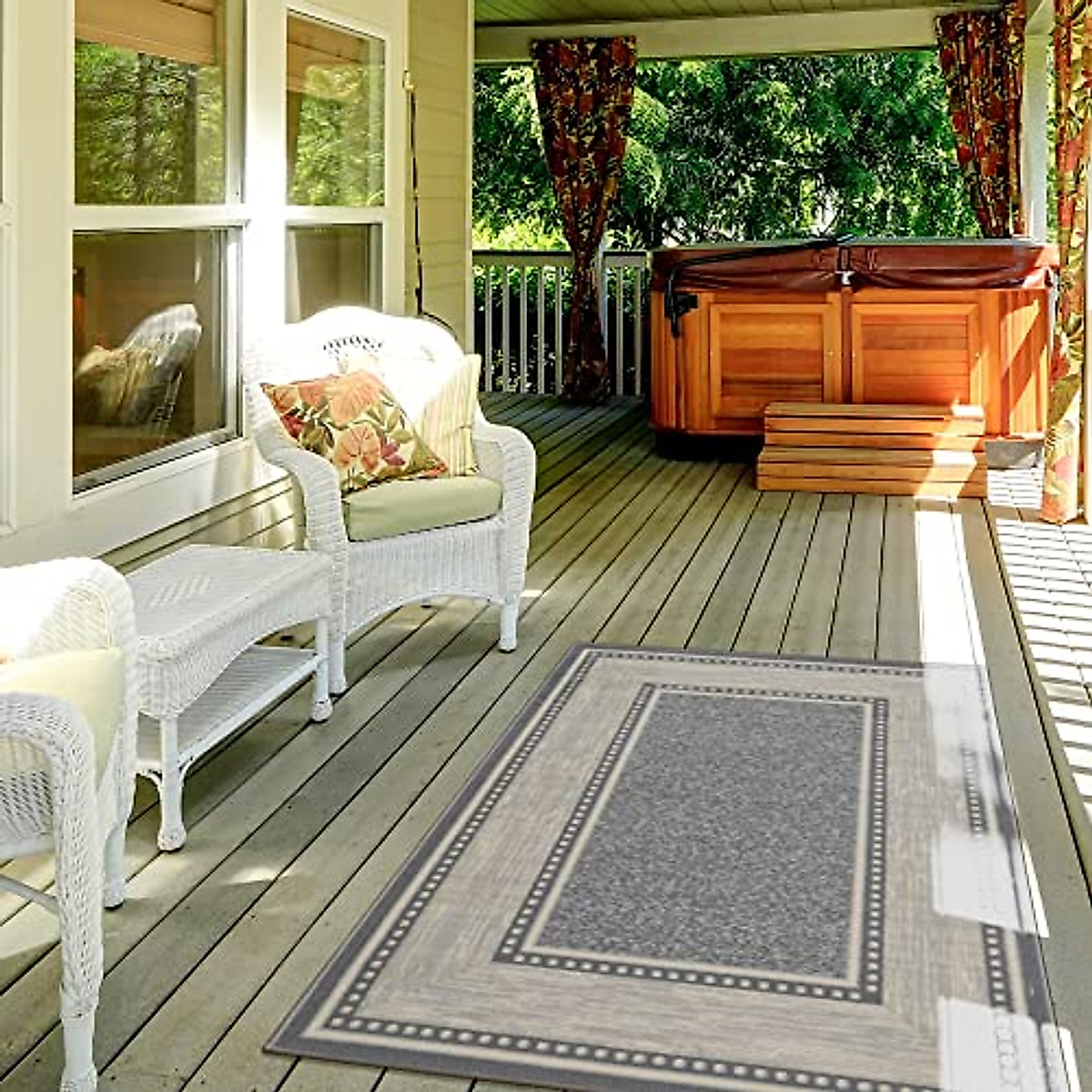 Ottomanson Ottohome Collection Non-Slip Rubberback Bordered Design 3x5 Indoor Area Rug, 3'3" x 5', Light Gray