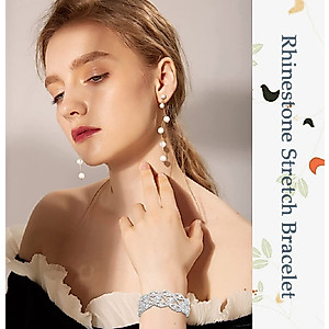 Jewdreamer 7PCS Rhinestone Bracelets for Women Cubic Zirconia Tennis Stretch Bracelet Bangle Bling Bikini Crystal Bracelet Sliver Sparkly Bridal Wedding Jewelry Bracelet Set