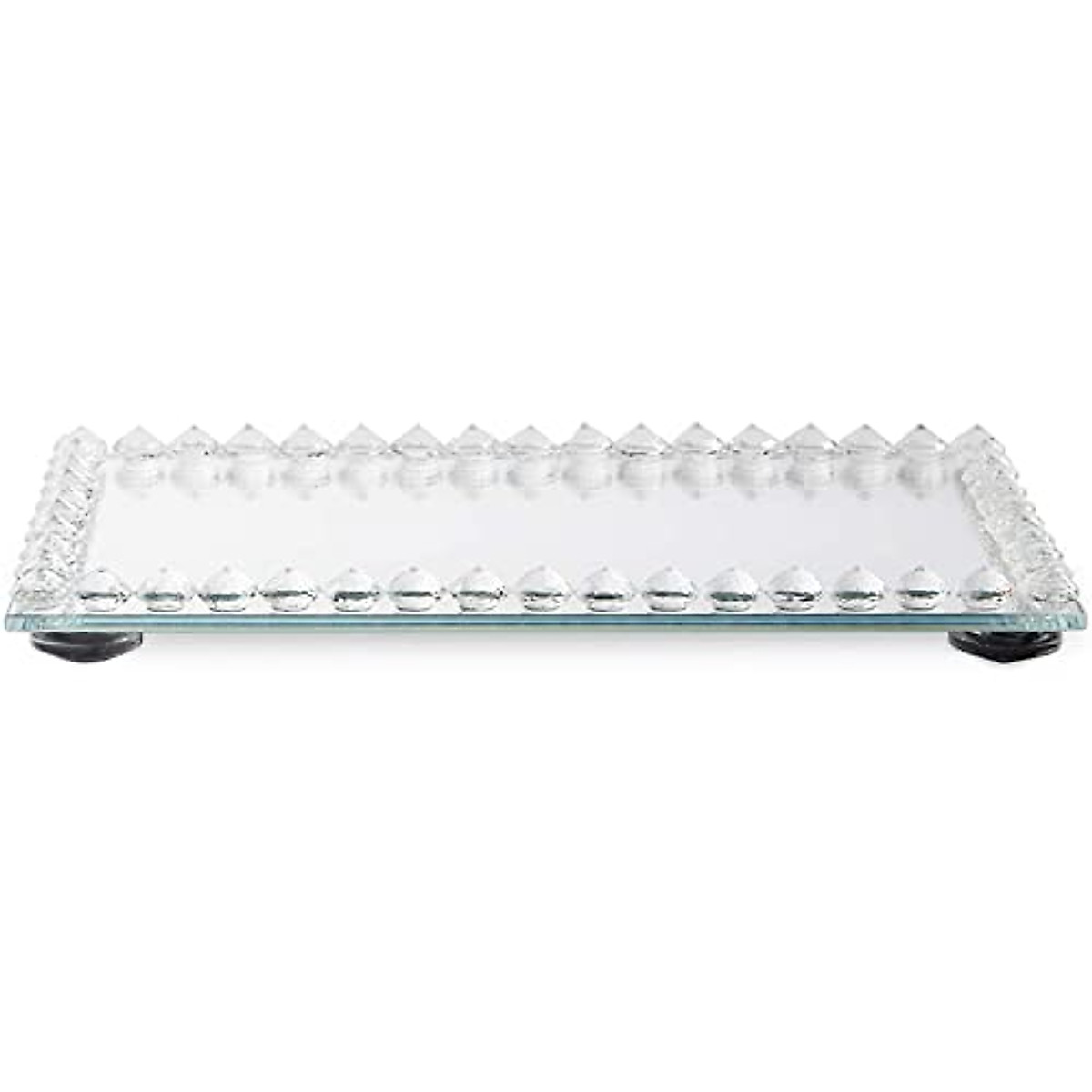 Small Mirrored Crystal Bead Serving Tray (9.4 x 5.75 x 1 Inches)