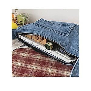 Retro Denim Shoulder Bag, Large Capacity Hobo Crossbody Shoulder Bag, Aesthetic Handbag Fairy Grunge Tote Bag (Dark Blue)