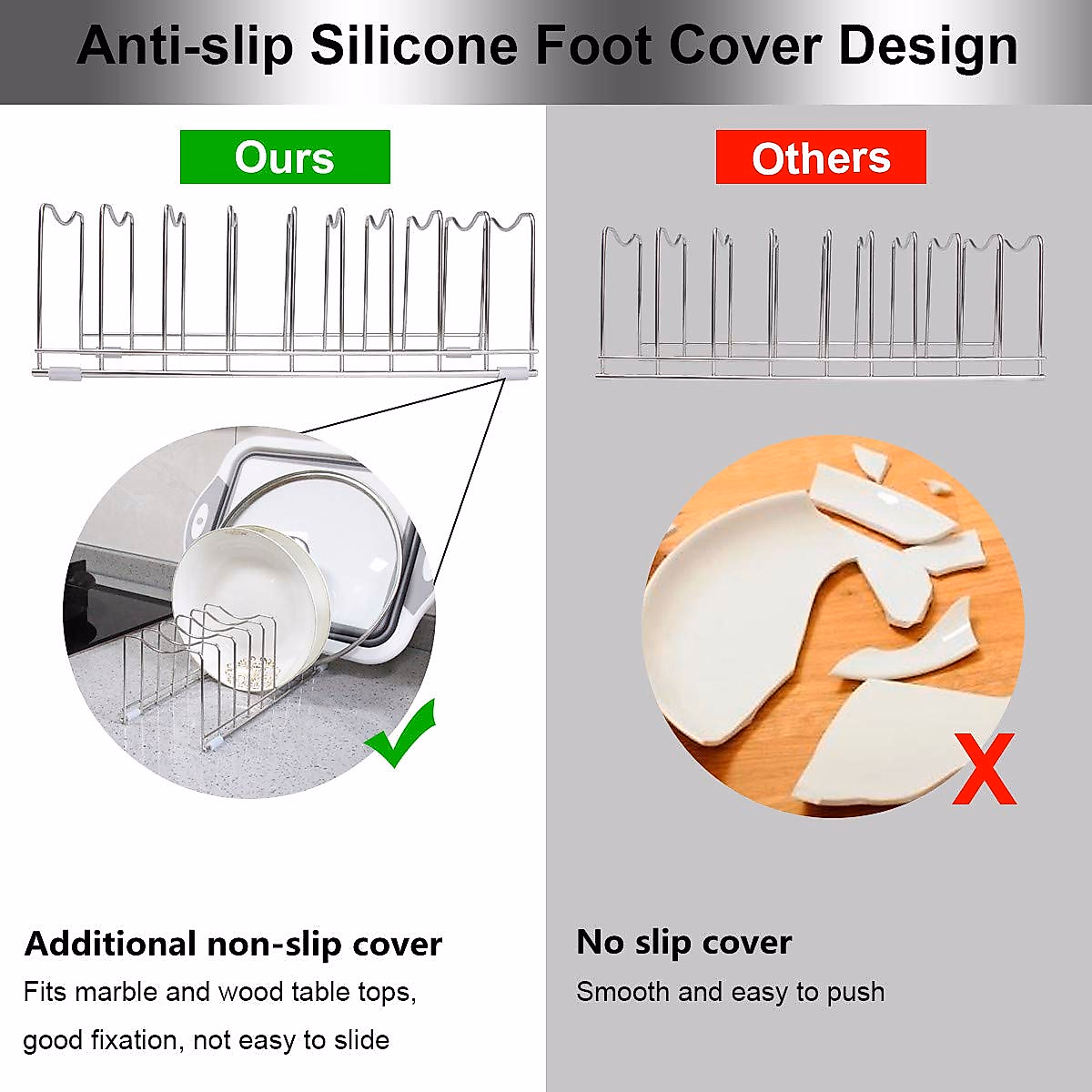 FLSEPAMB Pot Lid Organizer Pan Lid Organizer Kitchen Pot Lid Rack Suitable for Bakeware Dish Plate, Cutting Boards, Pots & Pans, Serving Trays, Reusable Holder (2 Pack)