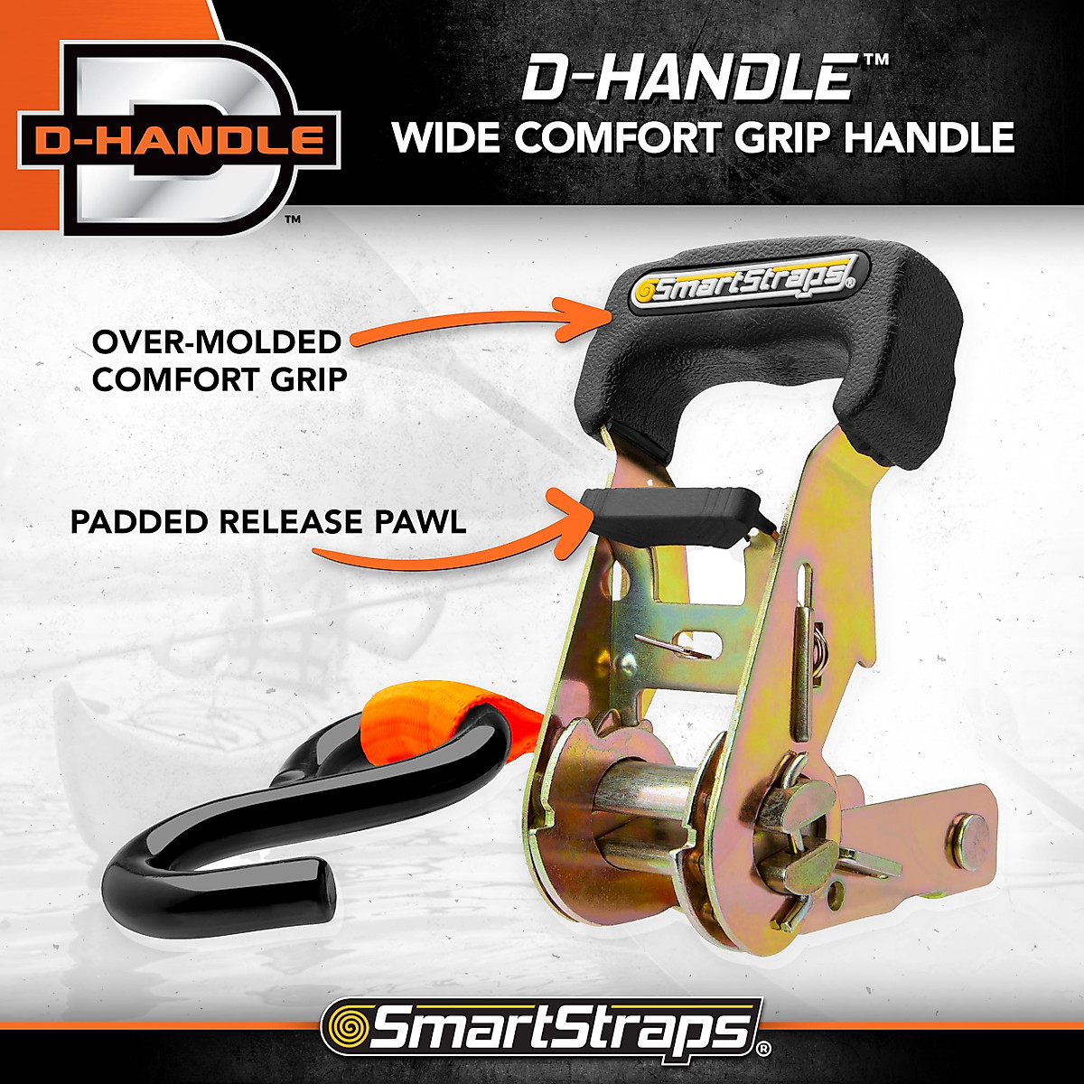 SMARTSTRAPS 10-Foot Ratchet Straps (4pk) – 3,000 lbs Break Strength – 1,000 lbs Safe Work Load Haul Heavier Loads Like Motorcycles, Boats and Large Appliances – Heavy-Duty Padded Tie-Downs, ORANGE (149)