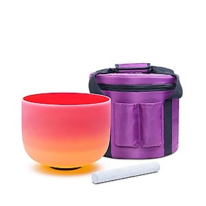 KVKA Rainbow C Note Root Chakra Red-Yellow Colored Frosted Quartz Crystal Singing Bowl 10 inch with Carrying Case