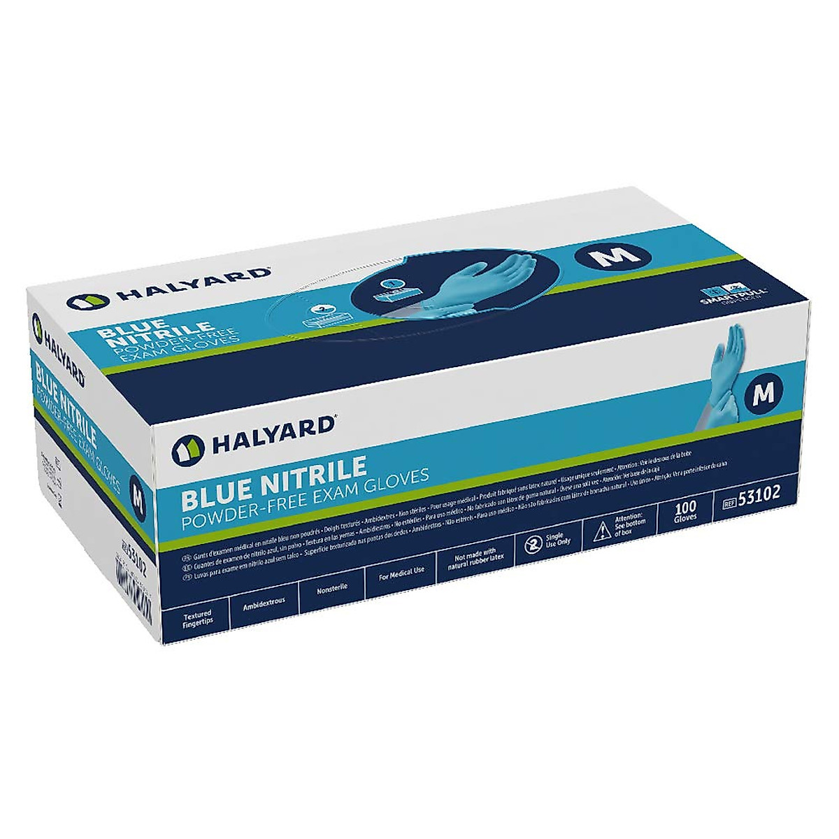 HALYARD Blue Nitrile Exam Gloves, Powder-Free, Non-Sterile, 5.9 mil, 9.5", Blue, Medium, 53102 (Box of 100)