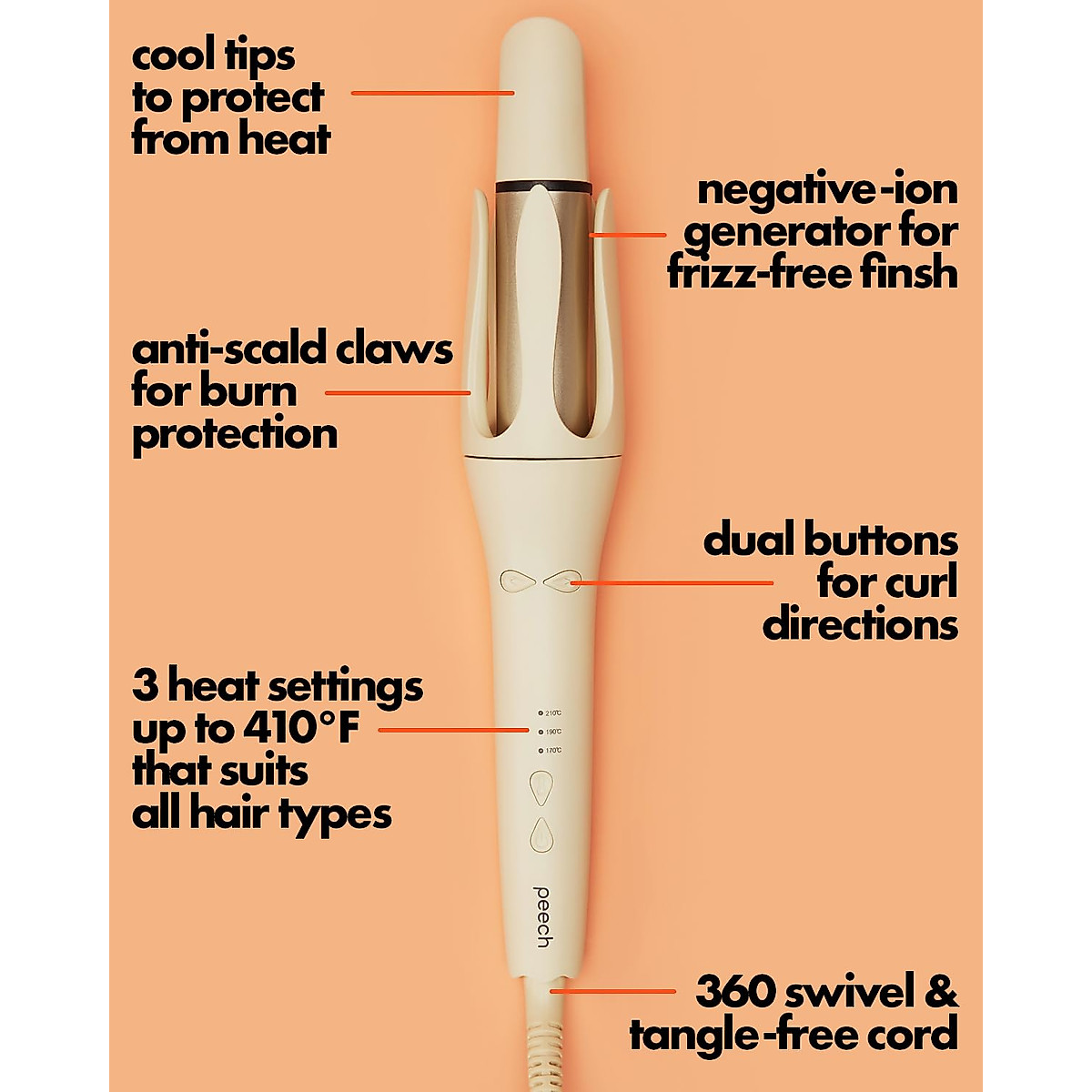 Automatic Curling Iron – Hair Curler Automatic Rotating Wand – Auto Self Spiral Spinning Curlers - Professional Ceramic 1 1/4 Inch Barrel 1.25 for Medium to Long Hair – Dual Voltage