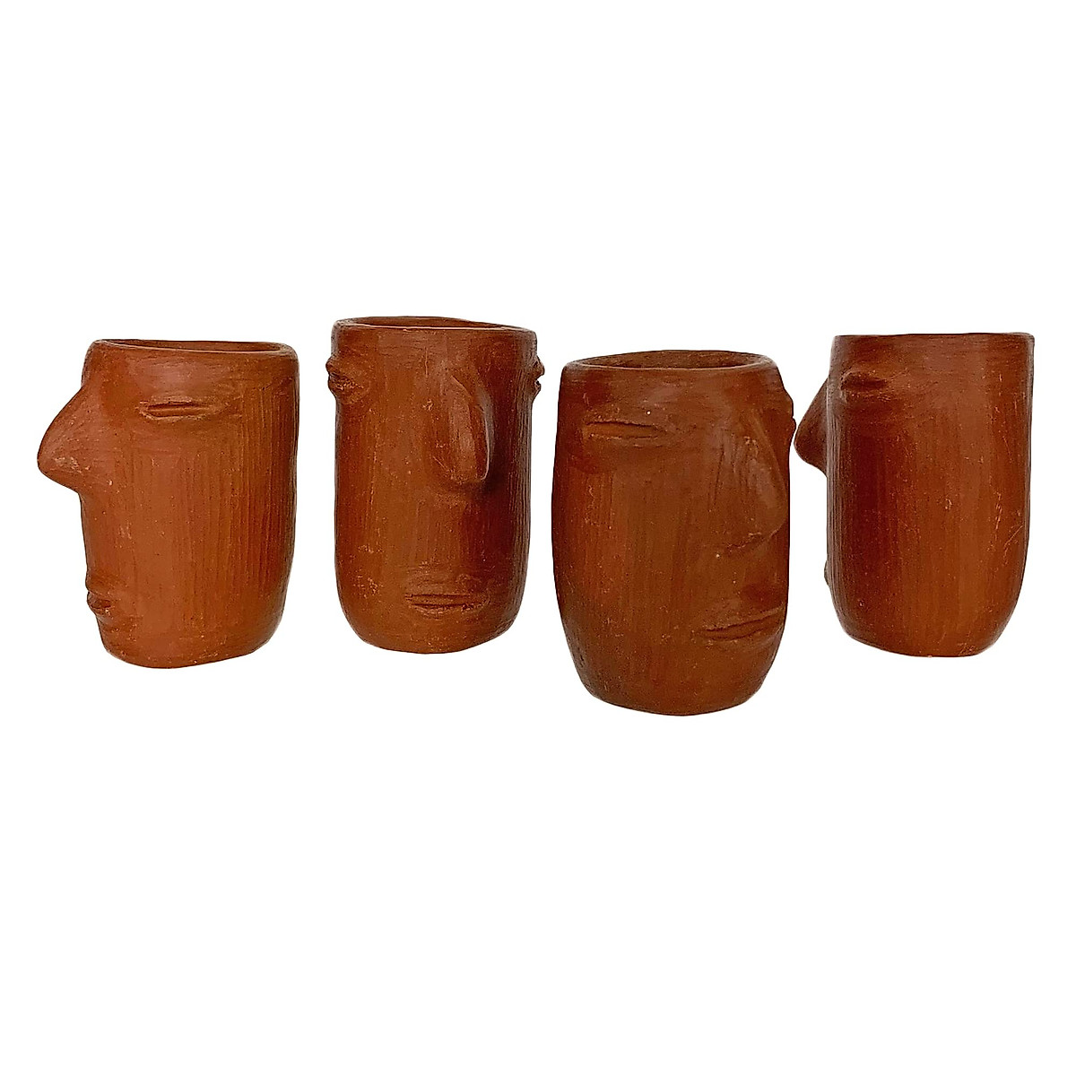 The Curated Pantry Red Clay Mezcal Face Cups | Tequila Shooters Shot Glasses Copitas - Handmade in Oaxaca, Mexico (Pack of 4)