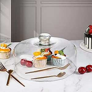 11 Inch Porcelain Cake Stand with 10 Inch Glass Dome Cover, ANMEISH White Ceramic Cake Stand with Lid