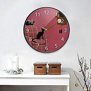 linqin Cat and Clock 9.5 Inch Silent Battery Operated Wall Clock Easy to Read Unique Design Home Decor Round Clock