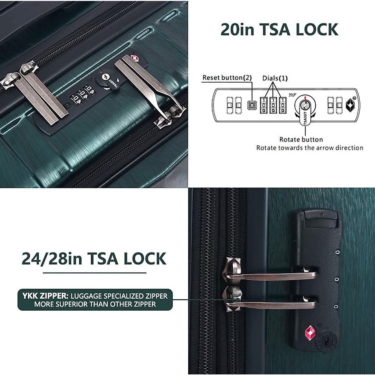 TydeCkare Luggage Set 2 Piece 20/28, 20" Carry-on with Front Pocket & 28" Expandable Luggage, ABS+PC Suitcase with Spinner Wheels, TSA Lock, YKK, Dark Green