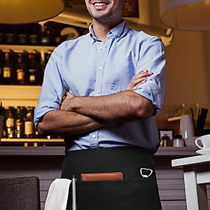 NLUS 3 Pack Server Aprons with 3 Pockets, Water Oil Stain Resistant Waitress Waiter Apron Black Waist Aprons Bistro Apron for Women Men, 24 X 12 inch