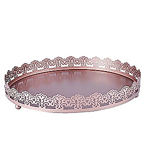 BalsaCircle 12-Inch Rose Gold Round Serving Trays Decorative Embossed Rim Dinner Wedding Reception Party Events Decorations Supplies