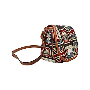 InterestPrint Stamps With the Union Jack, Parliament, Big Ben and London Boho Crossbody Saddle Shoulder Bag Sling Shoulder Bag