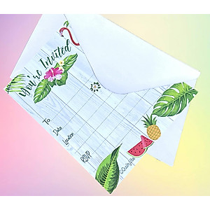 25 Flamingo Party Invitations With Envelopes, Pineapple & Watermelon. For Birthdays, Baby & Bridal Showers & Beach Parties. Thick & Non Coated Cardstock For Use With Any Pen.