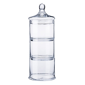 Diamond Star 14.5" 3 Tier Decorative Round Glass Storage Jars with Lids, Decorative Round Stackable Snack Storage Canister with Lid for Sweets, Animal Treats, Nuts, Coffee Bean and Building Blocks