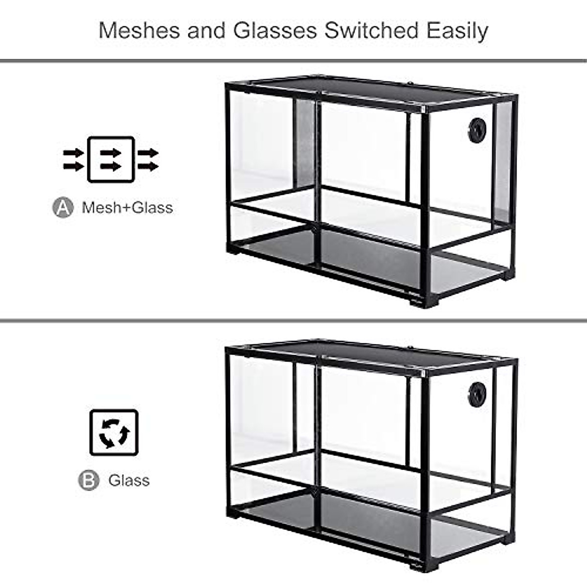 REPTI ZOO 67 Gallon Reptile Terrarium Reptile Large Glass Tank 2 in 1 Side TOP Screens Crested Gecko Tank Double Hinge Door Tortoise Tank Reptile Terrarium Lizard Tank Tree Frog Terrarium