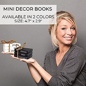 Farmhouse Bathroom Decor - Funny Rustic Wooden Mini Books for Your Restroom Shelf - The Perfect Small Decorative Accent for The Guest Bathroom - White