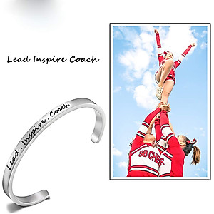 FEELMEM Cheerleader Bracelet Lead Inspire Coach Cuff Bangle Bracelet,Cheer Jewelry(SILVER)