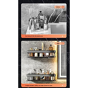 Fullplus Bathroom Organizer No Drilling Wall Shelf for Shampoo 2-Tier Vanity Tray Corner Shelf for Makeup Cosmetic with Soap Dish