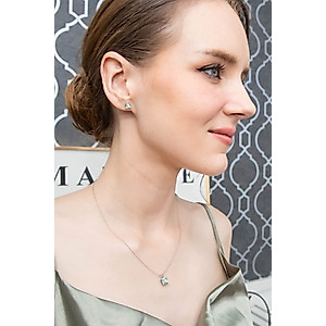 B. BRILLIANT Sterling Silver Aquamarine Square Solitaire Necklace & Stud Earrings Jewelry Set for Women