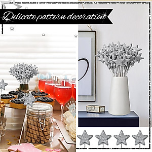 Suzile 60 Pcs Star Floral Picks Silver Glitter Star Pick 7.9'' Star Centerpiece Twinkle Star Stem Puffy Foam Stars Stick Decor Wedding Bridal Baby Shower Birthday Christmas Party