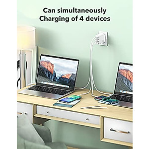 100W USB C Charger, THREEKEY 4-Port GaN Foldable Fast Charger Block with 100W 3.3FT C to C Cable, Compatible with MacBook Pro/Air,iPhone 14/13/12,iPad Pro/Mini/Air,Galaxy S22/21,Laptop and More.