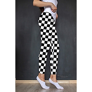 Aeoiba Plus Size Leggings for Women, Butt Lifting Yoga Pants Workout Capris,High Waist Tummy Control 4 Way Stretch, Black and White Checkered Sportswear Gym Tight Soft Slim Compression Leggings