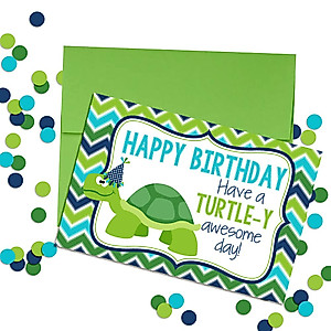 TURTLE-Y Awesome Day Turtle Themed Birthday Pun Themed Single (1) All Occasion Blank Birthday Card To Send To Friends & Family, 4"x 6" (when folded) Fill In Greeting Note Card by AmandaCreation