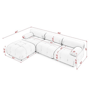 NordStorm 93" Modular Sectional Sofa, Upholstery Teddy Velvet Fabric Couch for Living Room Apartment, Convertible L Shaped Couch with Reversible Ottoman, Button Tufted Designed Free Combination