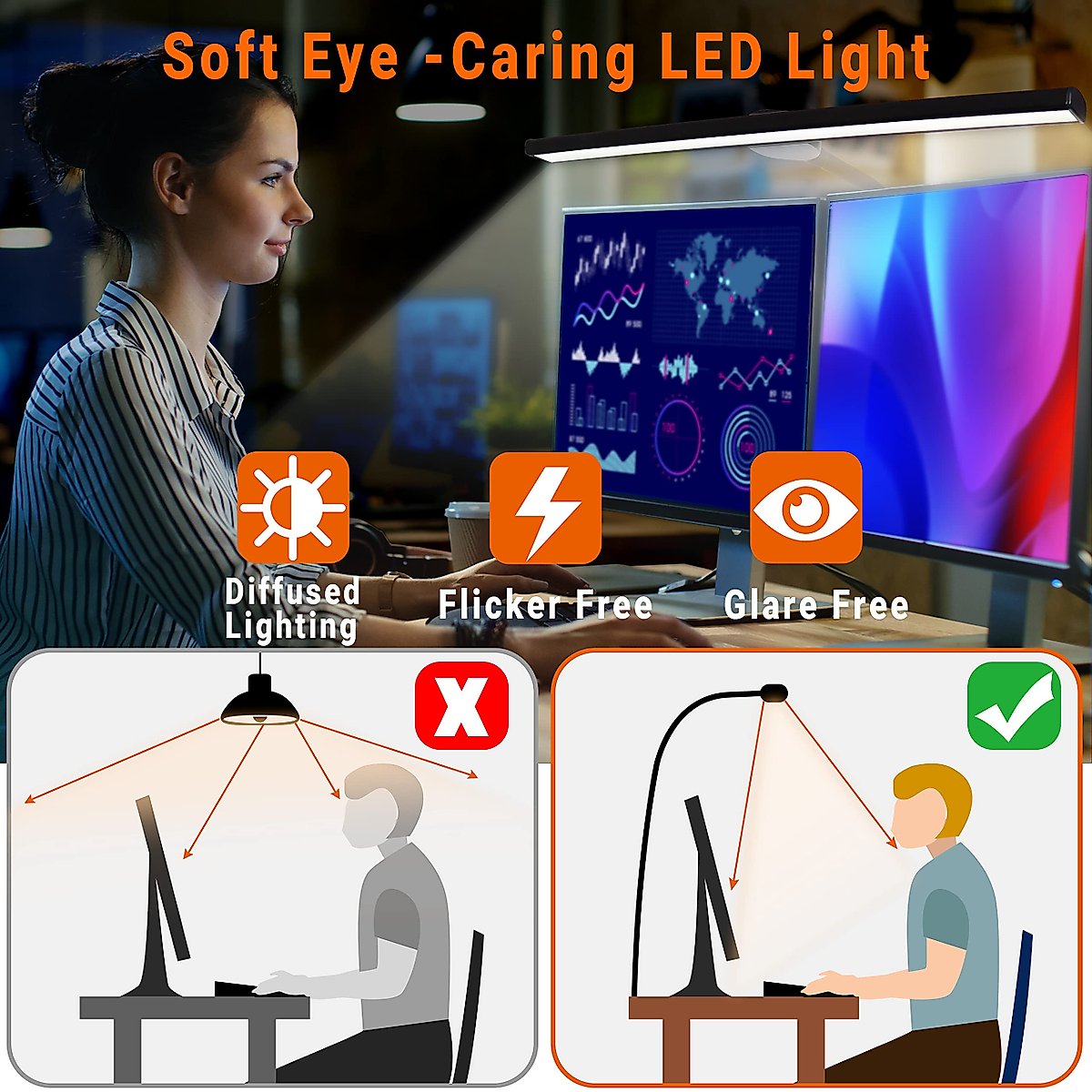 Frkaiuza LED Desk Lamp, Architect Desk Lamps for Home Office, Eye-Caring Clamp Lamp with Gooseneck,18W LED 3 Modes 6 Brightness, Modern Desk Light for Monitor Studio Reading, Remote and Touch Control