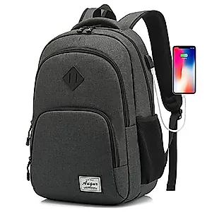 AUGUR Laptop Backpack with Changer Water Resistant Travel Backpacks College Backpack School Bookbag Fit 15.6 Inch Laptop Work Business Backpack for Men(Black)