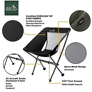 Club Nommas Camping Chairs - Ultra Portable, Lightweight, Compact and Collapsible with Certified Cordura Fabric