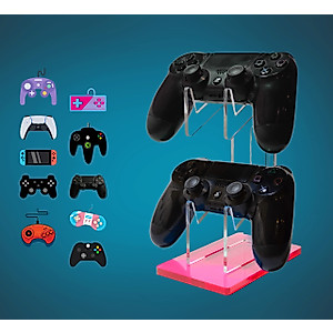 PhoeniXeries Universal Dual Controller Holder for PS4, PS5, Xbox ONE, Switch, Dual Controller Stand, Dual Controller Desk Organizer (Pink)
