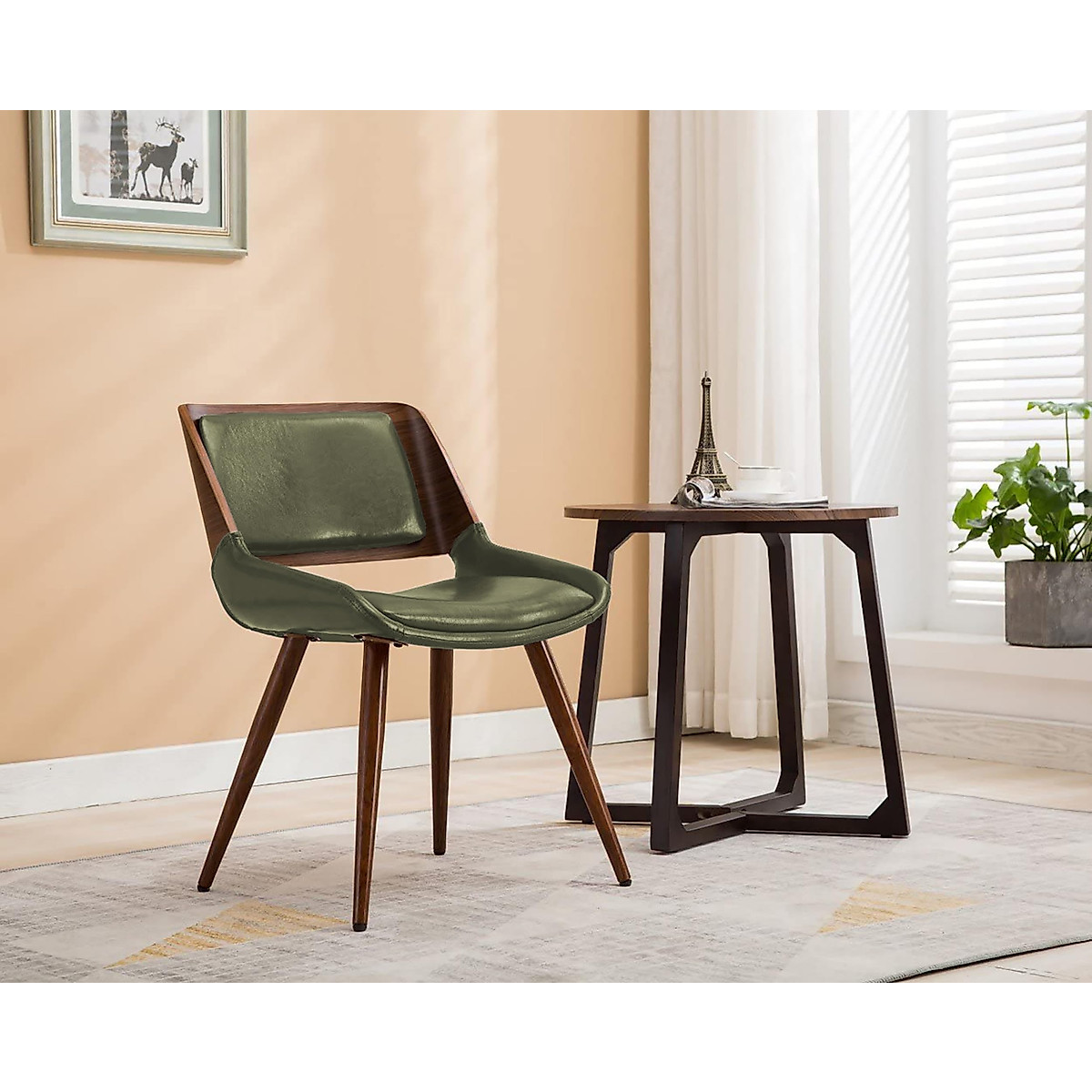 Porthos Home Basil Mid-Century Dining Chair, Water and Stain Resistant Faux Leather Upholstery, Metal Legs with Wood Finish