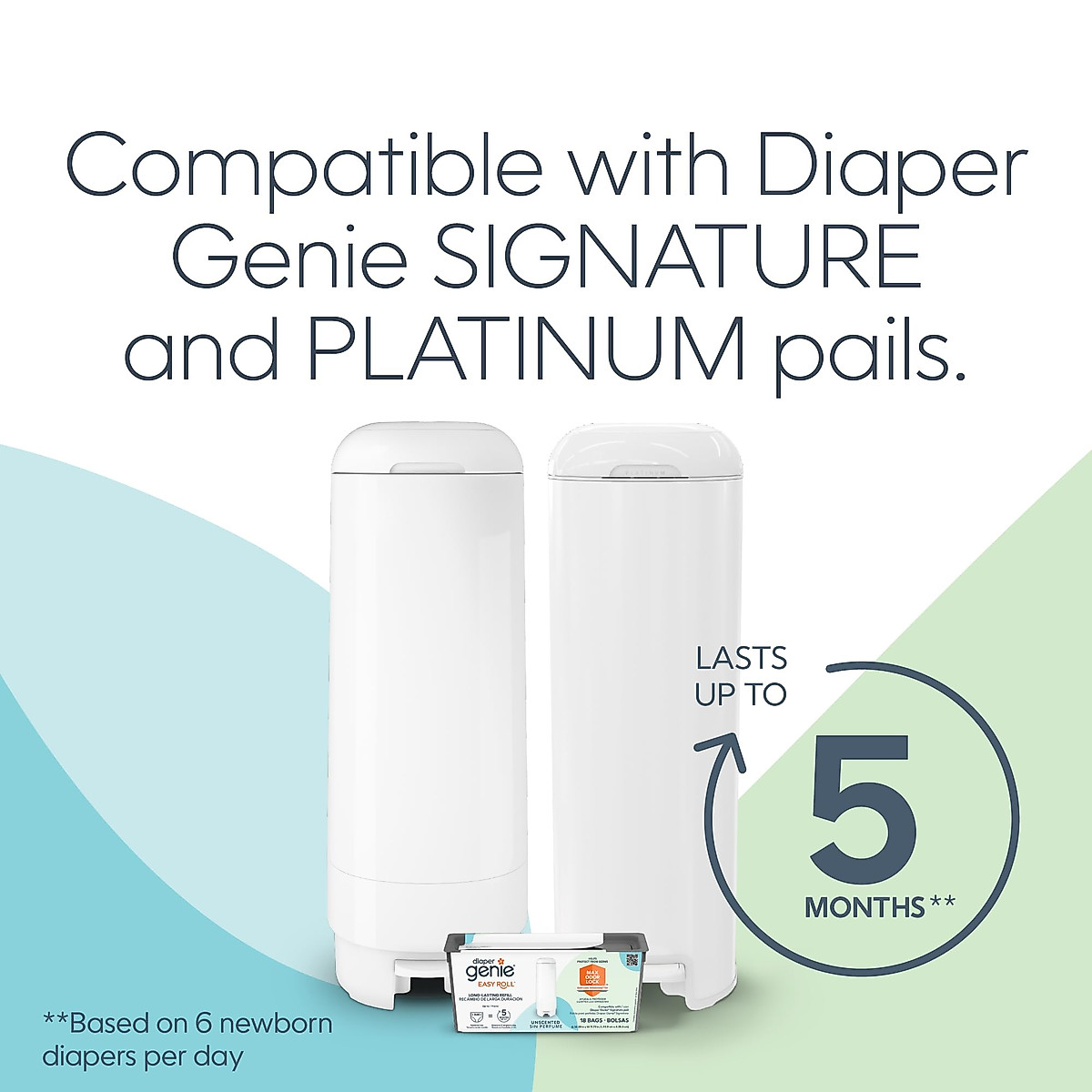 Diaper Genie Easy Roll Refill with 18 Bags | Lasts Up to 5 Months or Holds Up to 846 Newborn Diapers Per Refill
