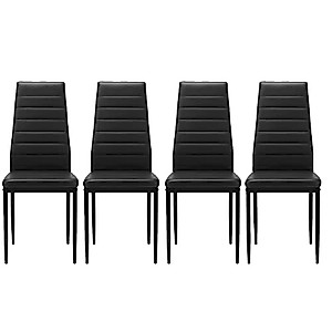 LCH, Black Room High Back, PU Leather Seat and Metal Frame, Kitchen Chairs Set of 4 Dining Roomchairs