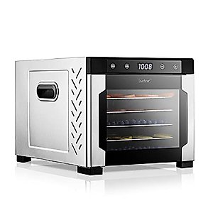 Electric Countertop Food Dehydrator Machine - 600-Watt Premium Multi-Tier Meat Beef Jerky Maker Fruit/Vegetable Dryer w/ 6 Stainless Steel Trays, Digital Timer, Temperature Control - NutriChef