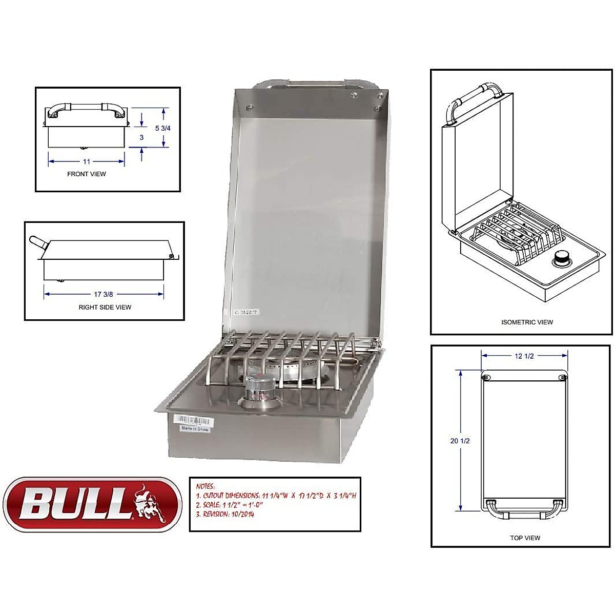 BULL GRILLS The Angus 30" Propane Gas Grill Package-Includes Refrigerator, Single Side Burner, FREE Cover, Double Drawer combo & 5-1 BBQ Tool - FREE Bio-Ethanol Table-top Fire pit