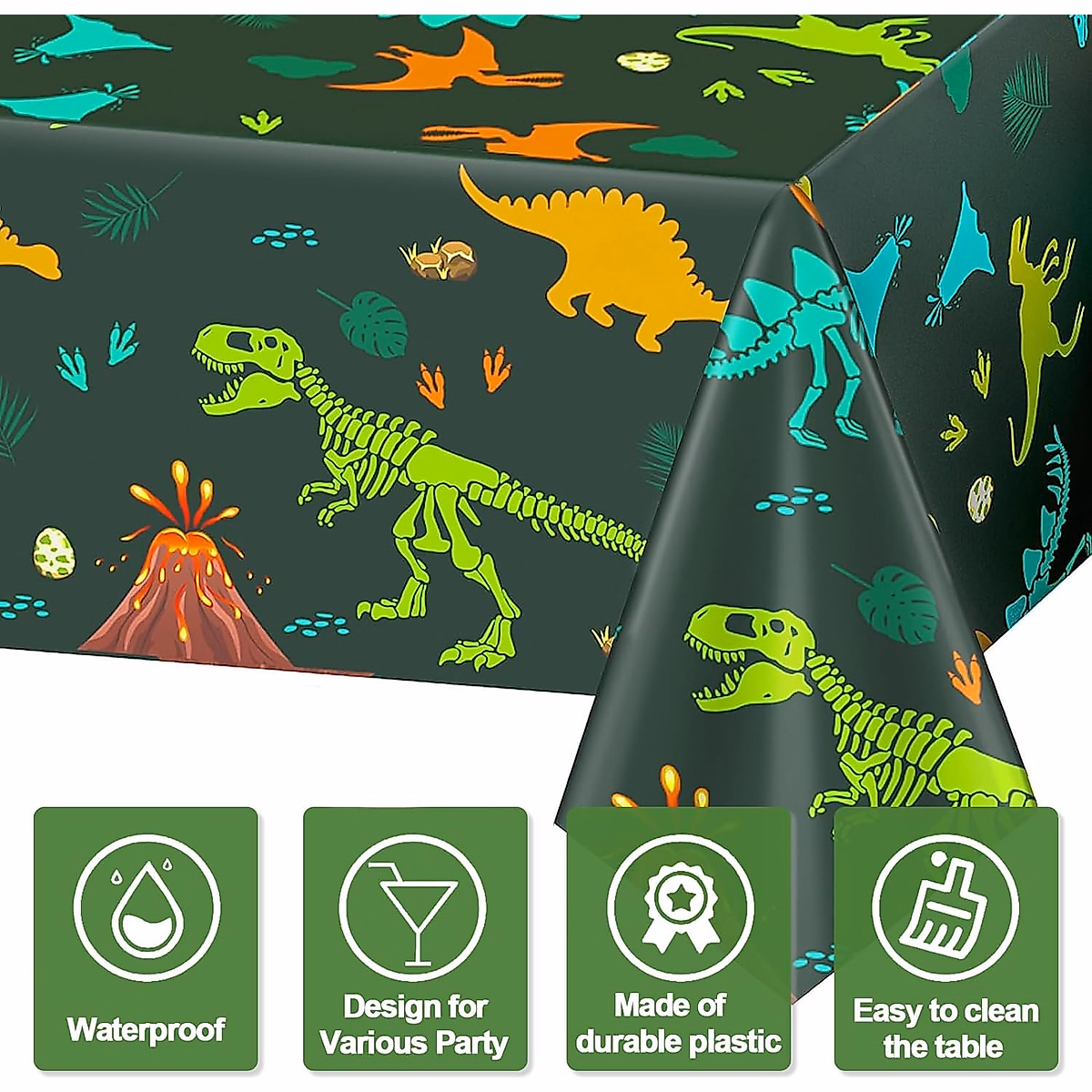 3Pieces Dinosaur Plastic Party Tablecloth,Dinosaur Birthday Table Cover Decorations Disposable Dino Table Cloths Dinosaur Table Cover for Kids Boy Birthday Party Supplies, 54 x 108 Inch (Green)