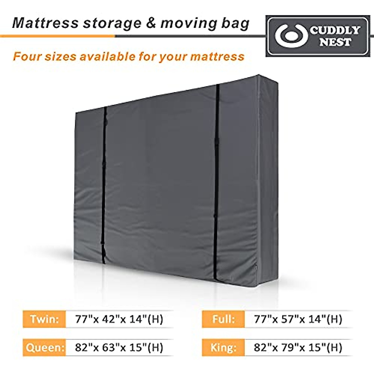 Waterproof Mattress Storage Bag for Moving and Storage - Reusable Heavy Duty Canvas Mattress Bag with Zipper and Lifting & Moving Straps (Gray, Twin)