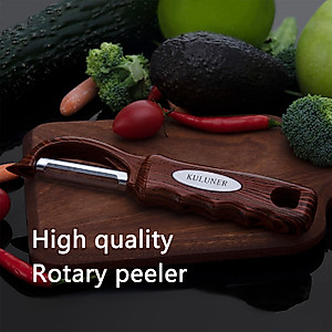 KULUNER Kitchen potato vegetable peeler with stainless steel rotating blade, suitable for fruits and vegetables （Redwood grain）