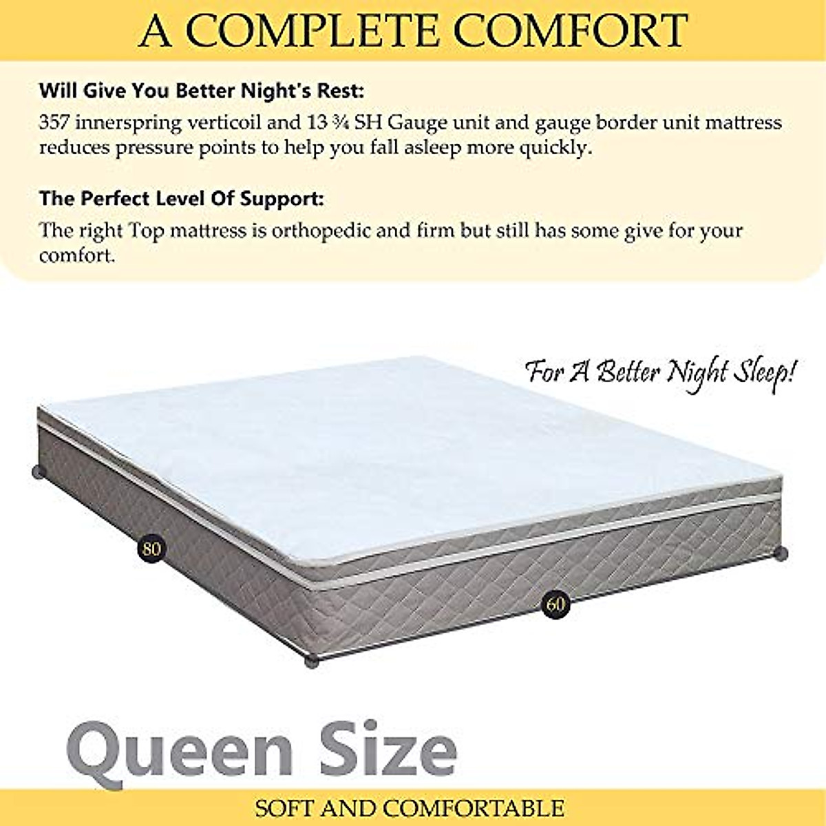 Mattress Comfort Medium Plush Eurotop Pillowtop Innerspring Mattress and 4" Low Profile Wood Boxspring/Foundation Set, with Frame, Queen Size