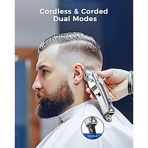Limural Hair Clippers for Men Professional - Cordless Barber Clippers for Hair Cutting & Grooming, Rechargeable Beard Trimmer with Large LED Display & Silver Metal Casing