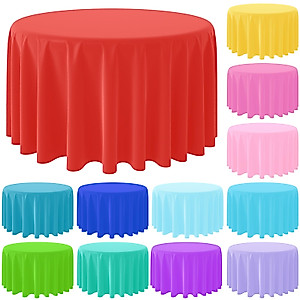 12 Pack Assorted Color Round Plastic Tablecloths Disposable Rainbow Tablecloth Colorful Round Table Covers for Rainbow Party Birthday Wedding Picnic Fiesta Home Party Decorations,12 Color,84Inch