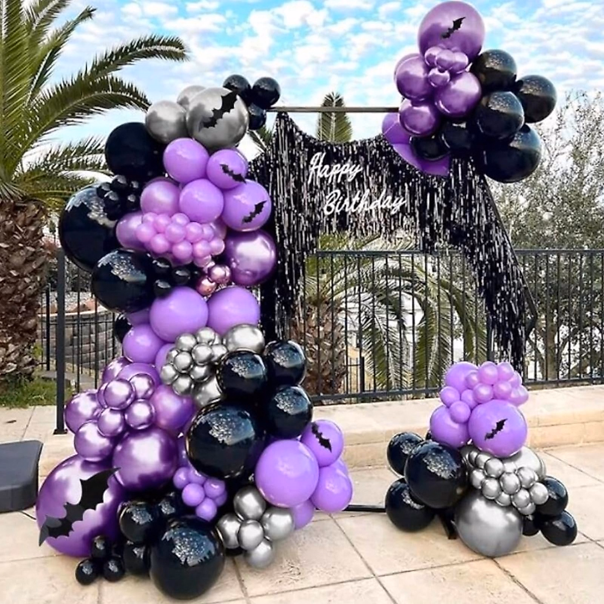 50Pcs Purple and Black Balloons, 12inch Purple Metallic Silver Black Balloons Purple Confetti Balloons with Ribbons for Halloween Decorations Birthday Party Anniversary Graduation Decoration