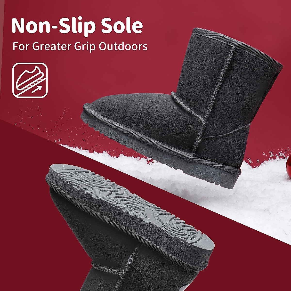 DREAM PAIRS Girls Boys Boots Kids Faux Fur Lined Winter Mid Calf Snow Boots Shorty-K Grey Size 1 Little Kid