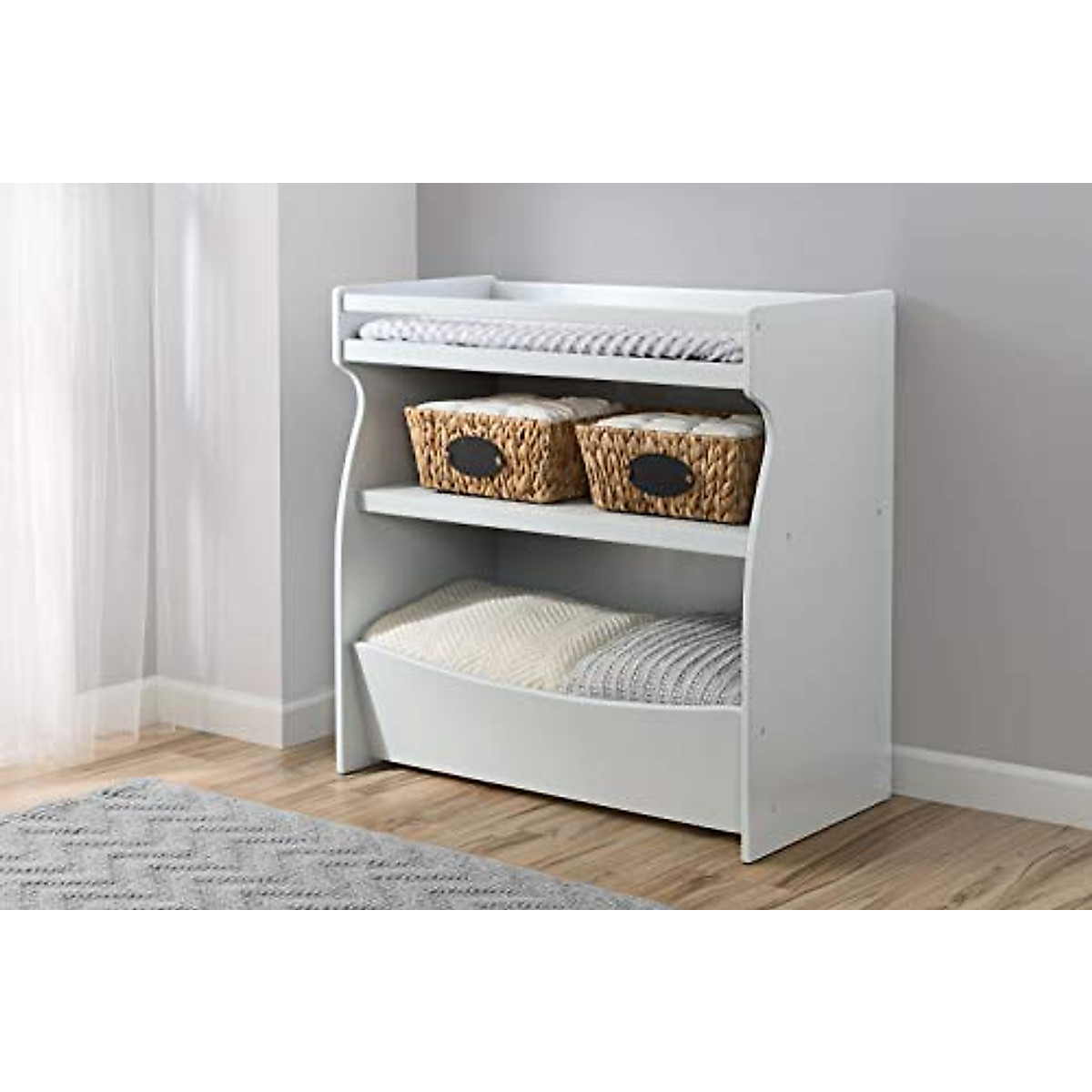 Delta Children 2-in-1 Changing Table & Storage Unit, Bianca and Waterproof Baby and Infant Diaper Changing Pad, Beautyrest Platinum, White