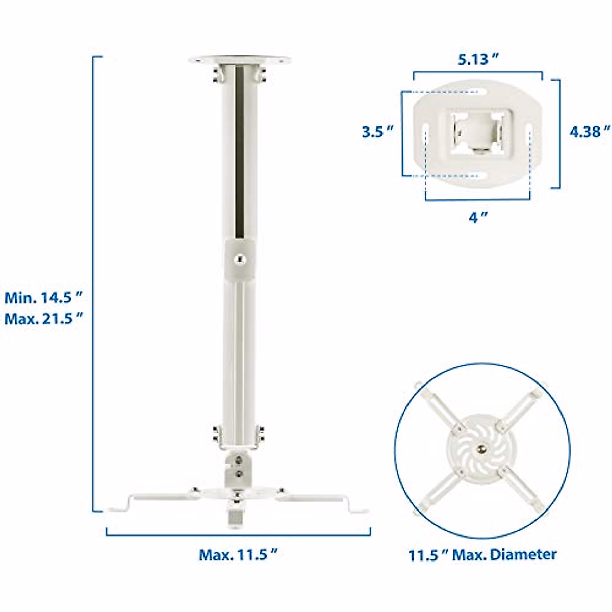 Mount-It! Ceiling Projector Mount | Full Motion and Height Adjustable from 14.5 - 21.5 Inches | Universal Bracket Fits Epson, Optoma, Benq, and Viewsonic Projectors | 30 Lbs Capacity (Medium)